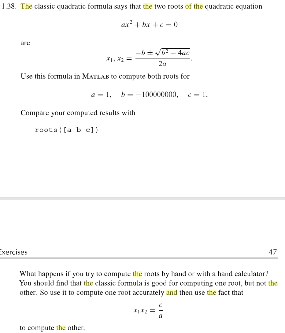 Solved The classic quadratic formula says that the two roots | Chegg.com