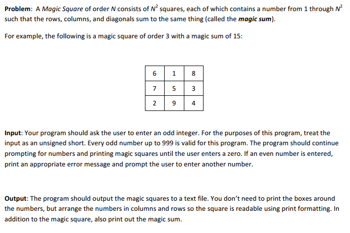 Solved Magic Squares Objective: Implement a non-trivial | Chegg.com