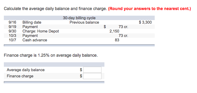 Solved verage daily balance 30-day billing cycle 9/16 | Chegg.com
