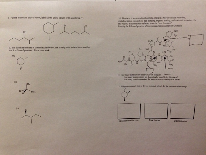 Solved 1.For the molecules shown below, label all the chiral | Chegg.com