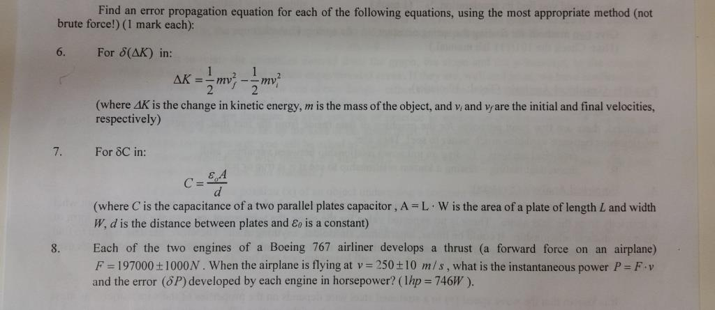 Solved Find An Error Propagation Equation For Each Of The