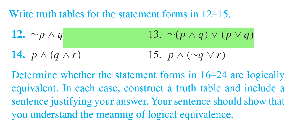 Solved Write truth tables for the statement forms in 12-15. | Chegg.com