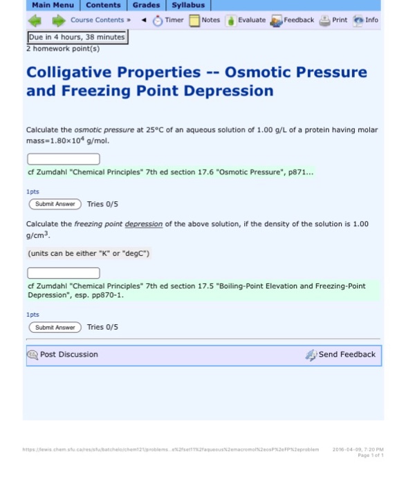 Solved Calculate the osmotic pressure at 25 degree C of an | Chegg.com