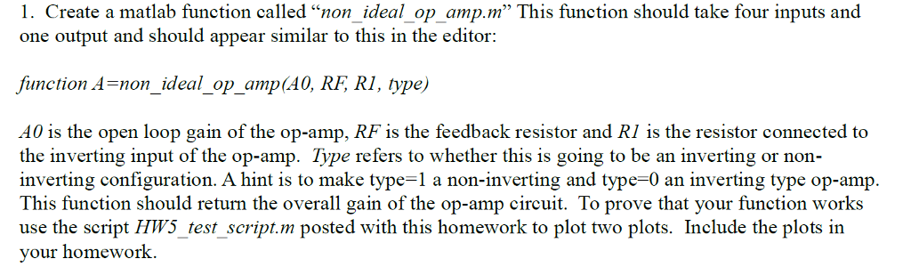 l Create a matlab function called “non ideal op amp m | Chegg.com