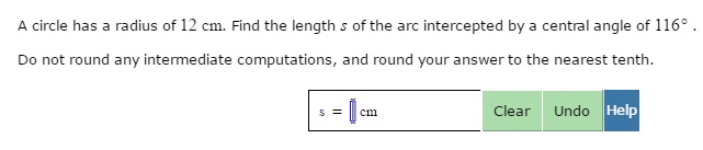 Solved A circle has a radius of 12 cm. Find the length s of | Chegg.com