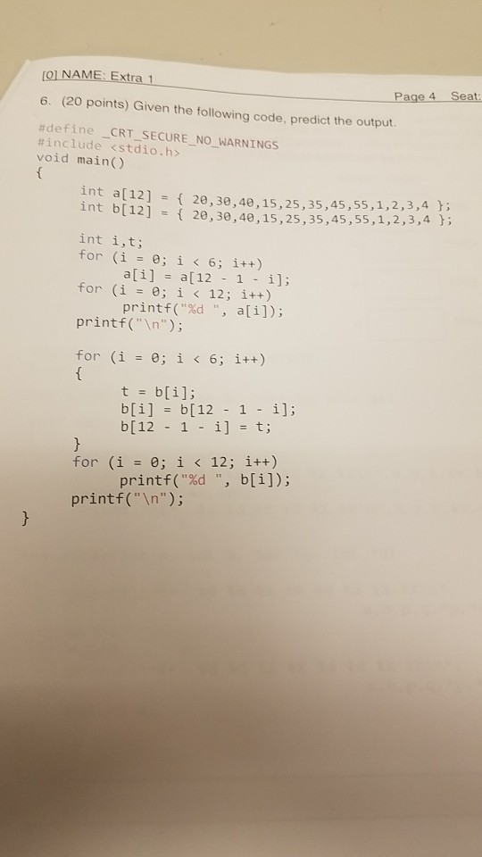 Solved [OI NAME: Extra 1 6. (20 points) Given the following | Chegg.com