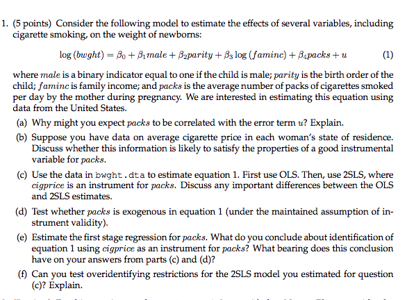 1. (5 points) Consider the following model to | Chegg.com