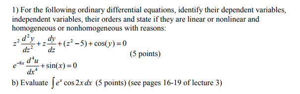 Solved 1) For the following ordinary differential equations, | Chegg.com