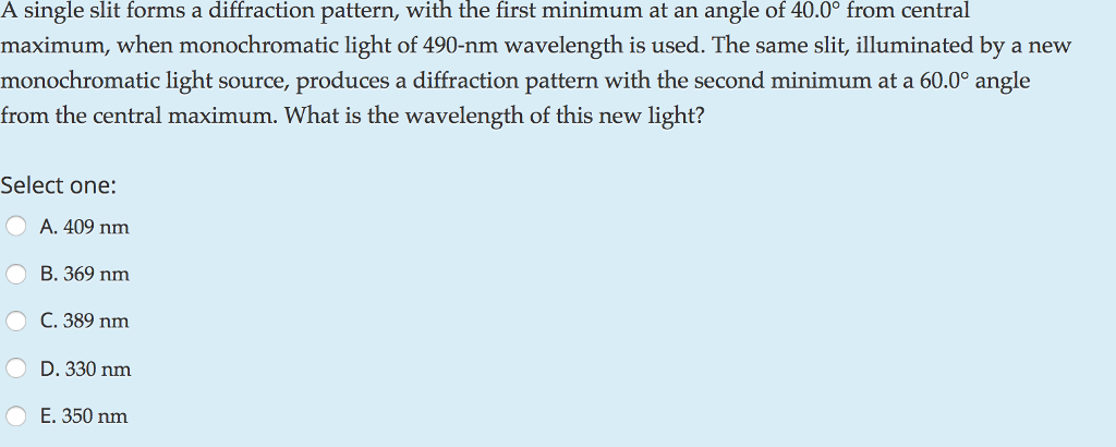 Solved A single slit forms a diffraction pattern, with the | Chegg.com