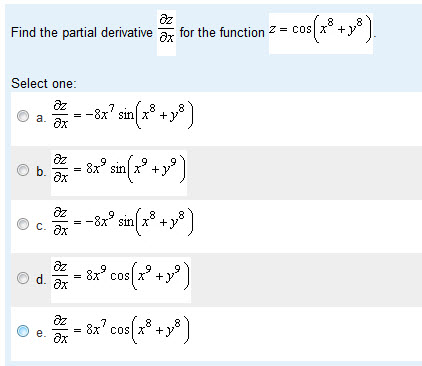 Solved Find the partial derivative partialz/partialx for the | Chegg.com