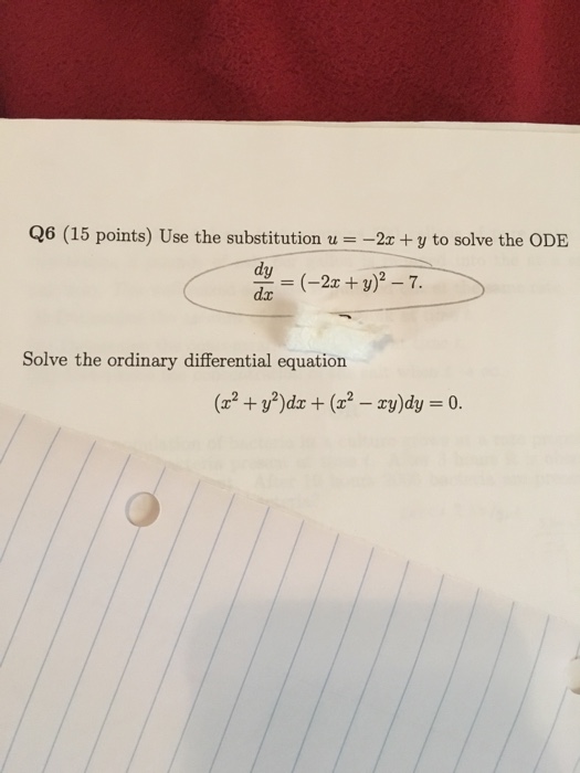 Solved Use the substitution u = - 2x + y to solve the ODE | Chegg.com