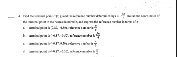 Solved Find the terminal point P(x, y) and the reference | Chegg.com