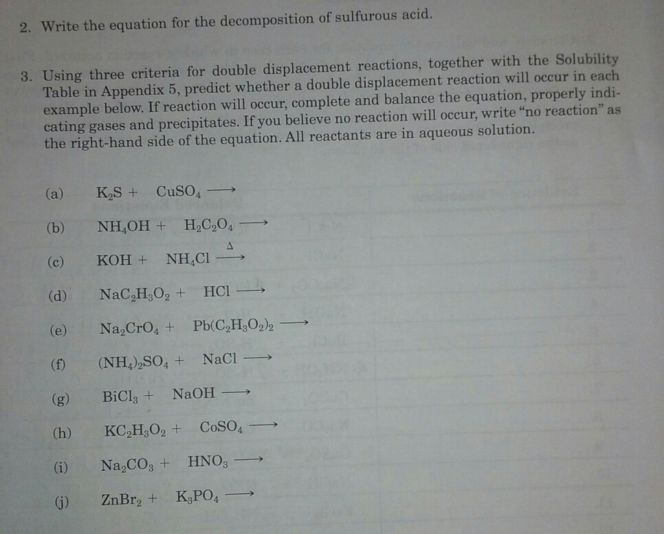 Solved 2. Write the equation for the decomposition of | Chegg.com