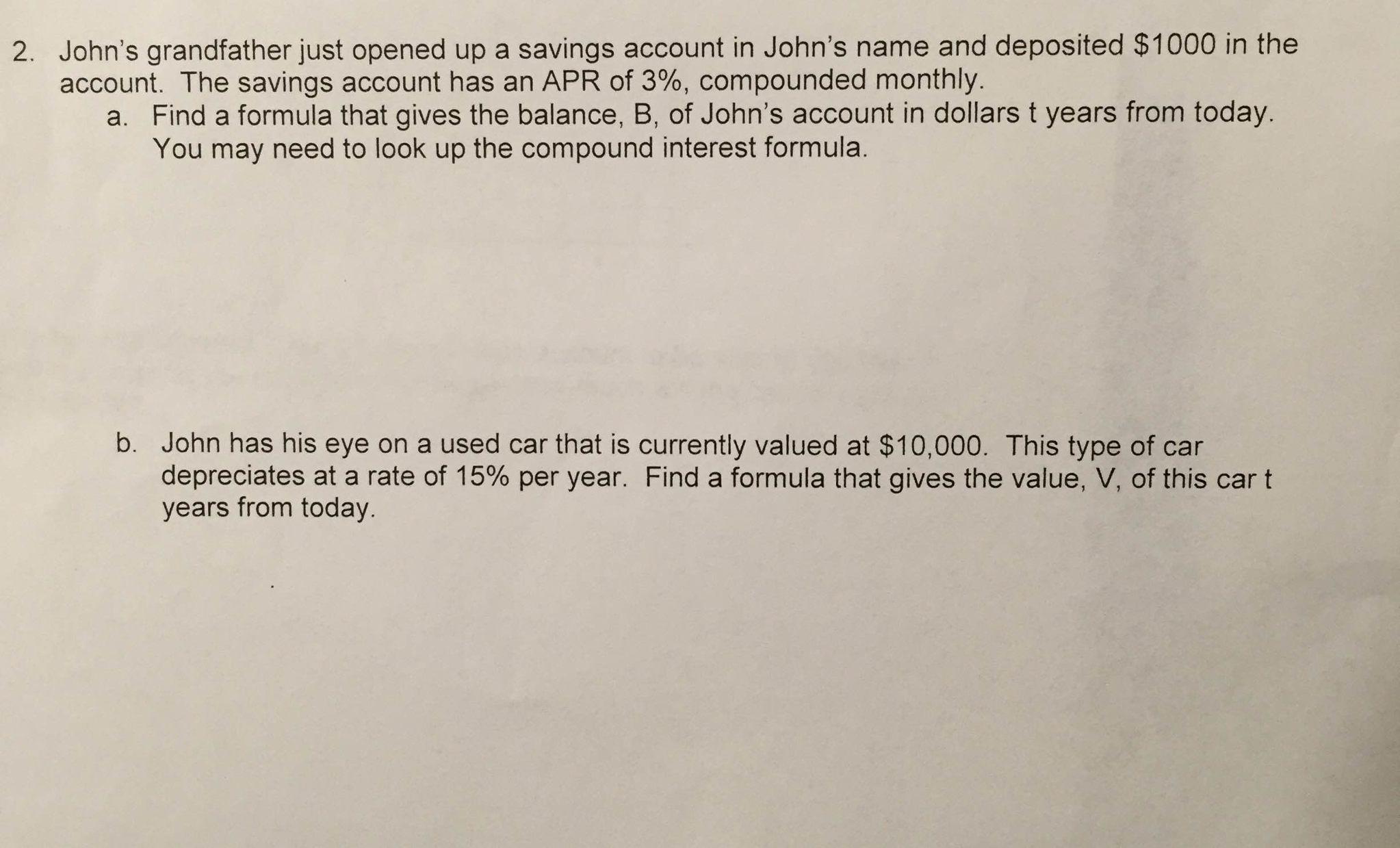 Solved John's grandfather just opened up a savings account | Chegg.com