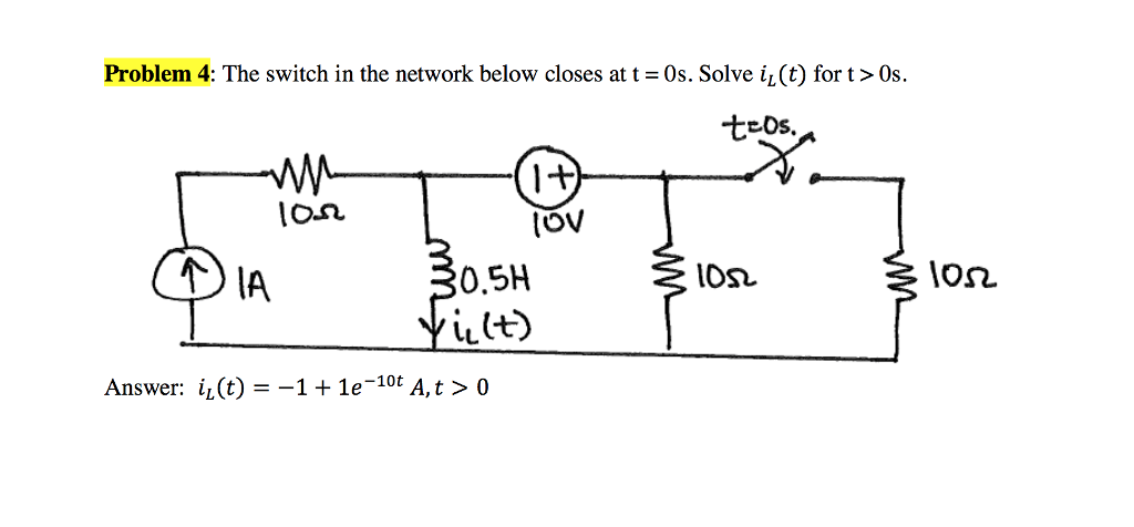 Solved Problem 4: The switch in the network below closes at | Chegg.com