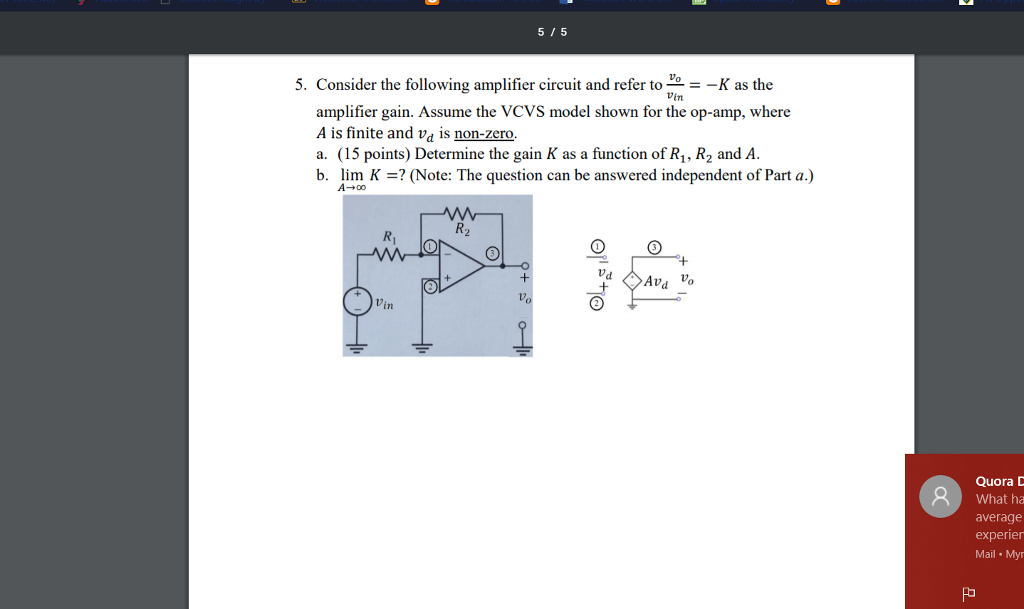 Solved 51 5 5. Consider the following amplifier circuit and | Chegg.com