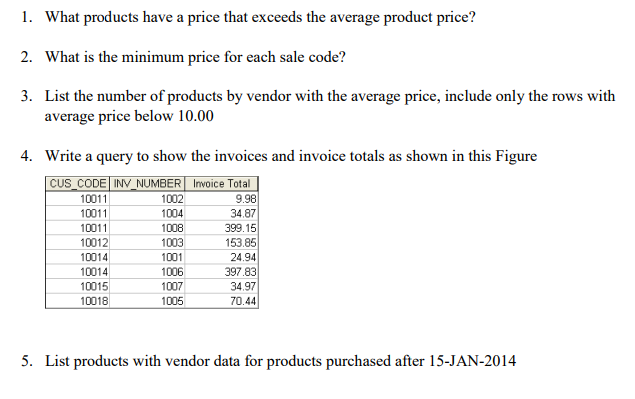Solved 1. 2. 3. What products have a price that exceeds the | Chegg.com