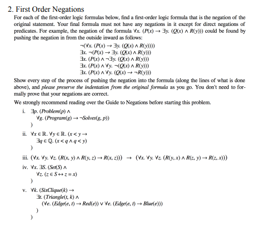 Solved 2. First Order Negations For each of the first-order | Chegg.com