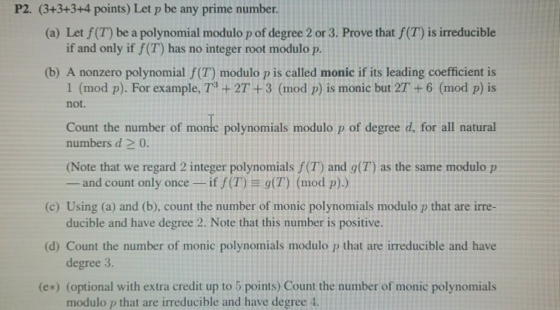 Solved P2. (3+3+3+4 points) Let p be any prime number (a) | Chegg.com