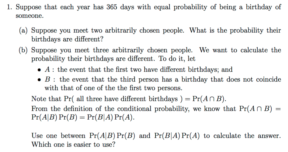 Solved Birthday problem help with explanations! Part(a): I | Chegg.com