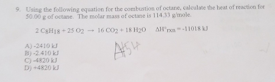 Solved Using the following equation for the combustion of | Chegg.com