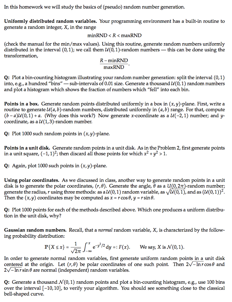 In this homework we will study the basics of (pseudo) | Chegg.com