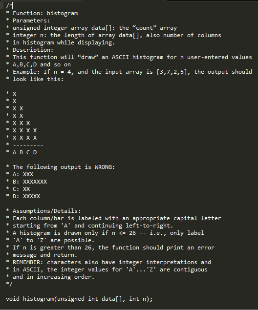 Solved * Function: histogram * Parameters: * unsigned | Chegg.com
