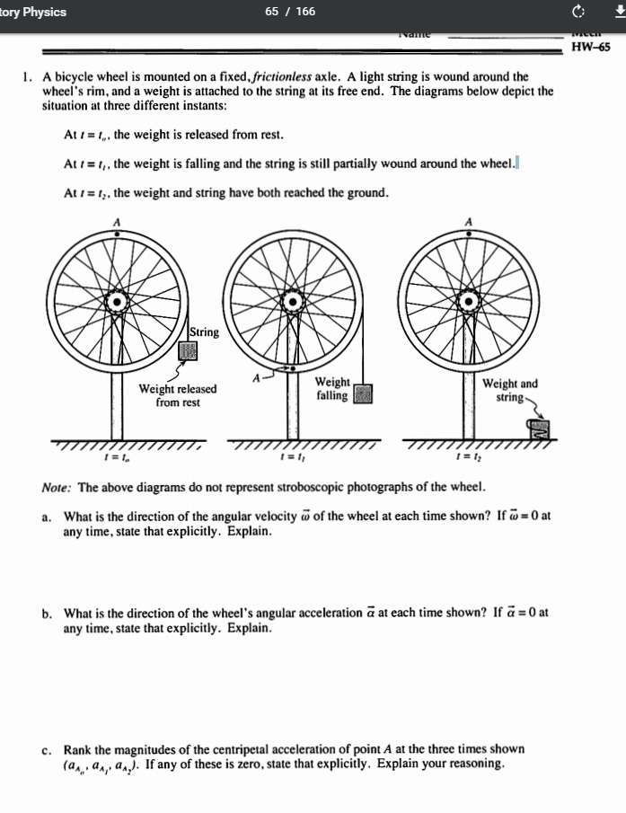 Solved tory Physics 65 166 HW-65 1. A bicycle wheel is | Chegg.com