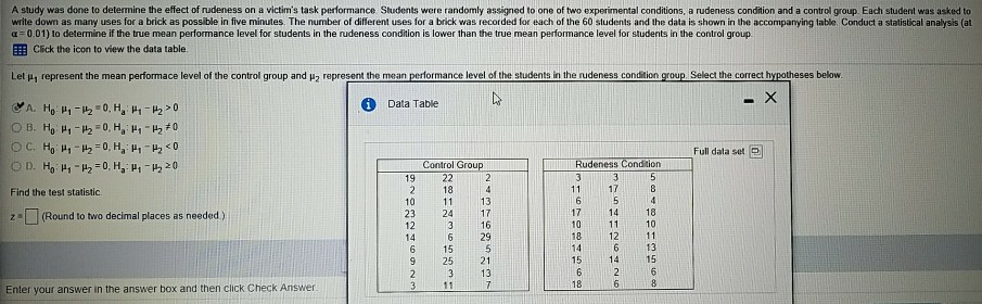 Solved A study was done to determine the effect of rudeness | Chegg.com