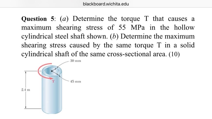 Solved Determine the torque T that causes a maximum shearing | Chegg.com