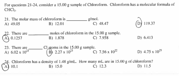 Solved Consider a 15.00 g sample of Chloroform. Chloroform | Chegg.com