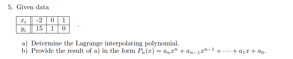 Solved Given data a) Determine the Lagrange interpolating | Chegg.com