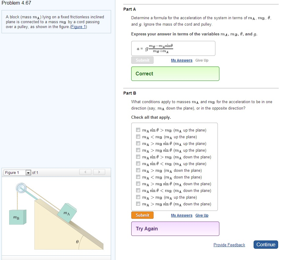 Solved A block (mass mA) lying on a fixed frictionless | Chegg.com