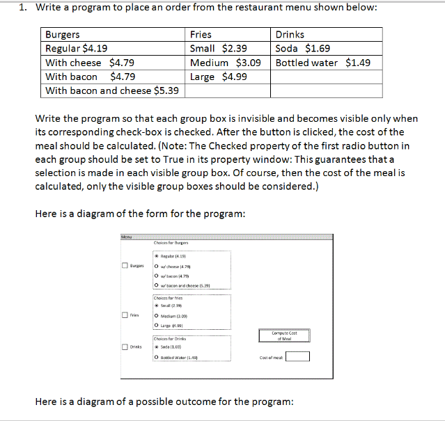 1. Write a program to place an order from the | Chegg.com