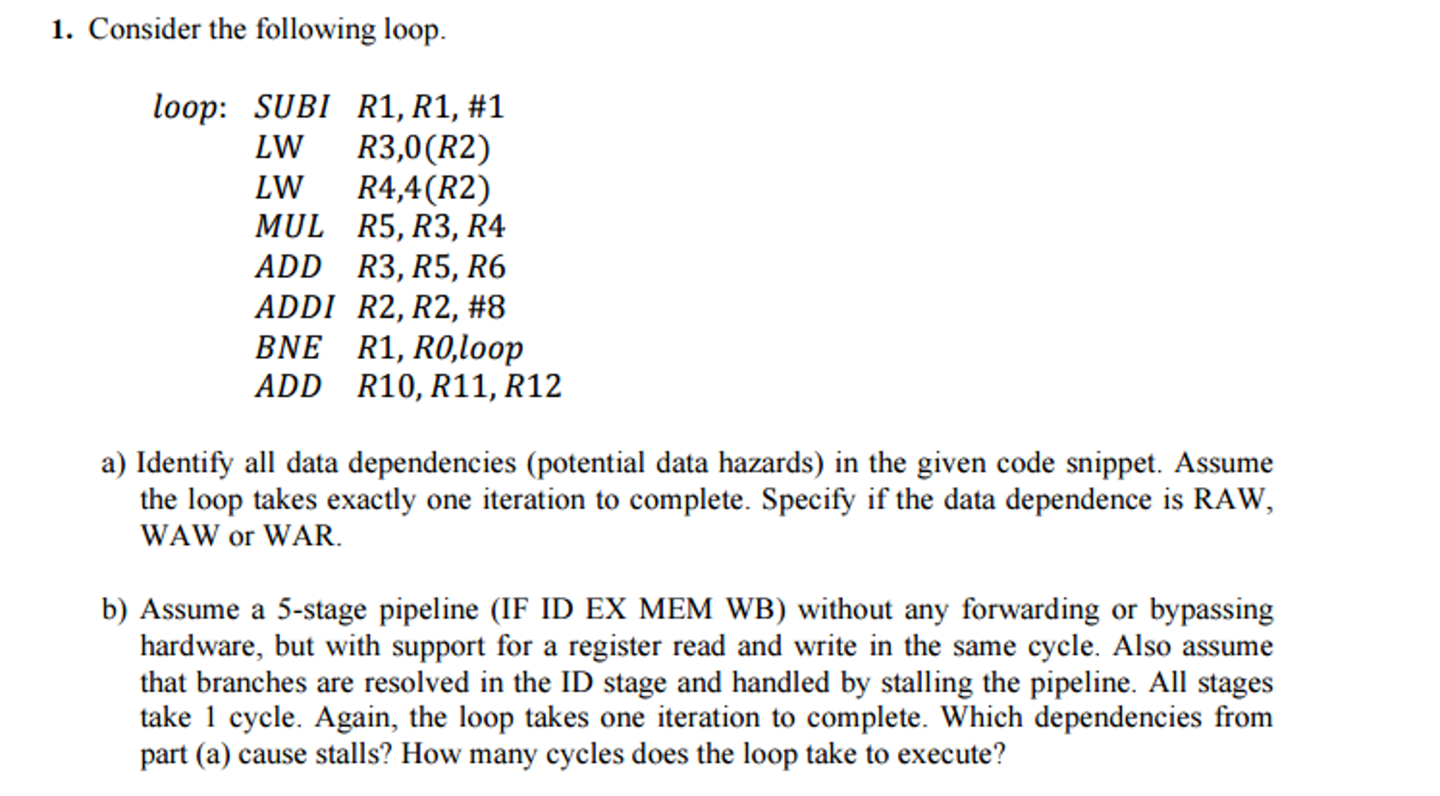 Consider the following loop. Identify all data | Chegg.com