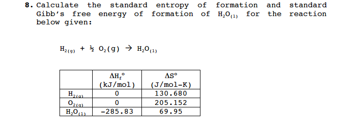 Solved Calculate the standard entropy of formation and | Chegg.com