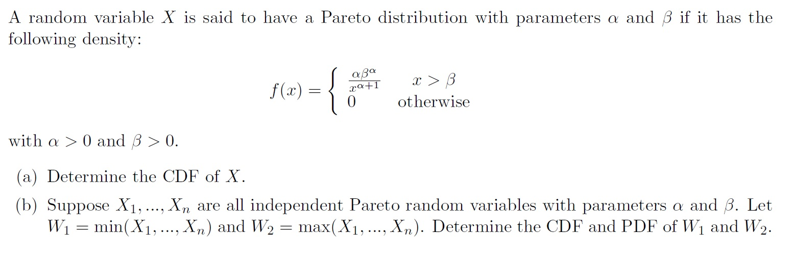 Solved A random variable X is said to have a Pareto | Chegg.com