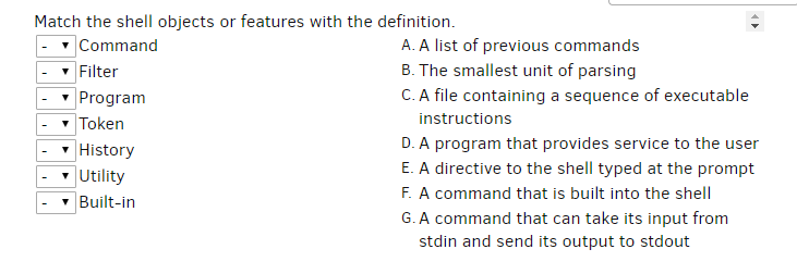 Solved Match the shell objects or features with the | Chegg.com