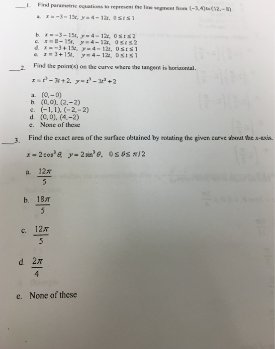 Solved Find parametric equations to represent the line | Chegg.com