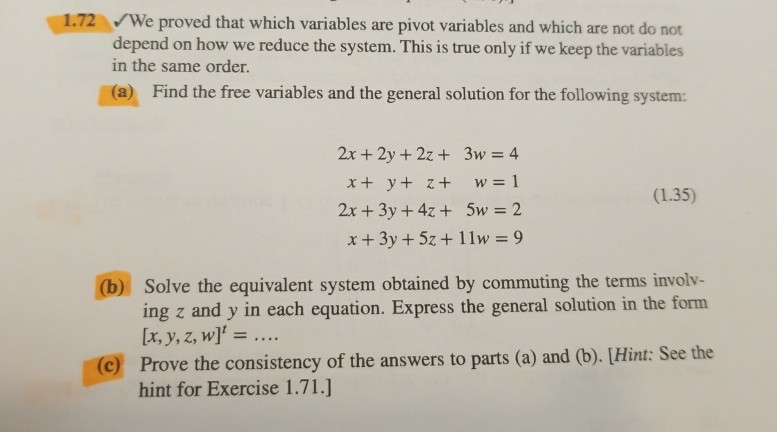 Solved 1.72 We proved that which variables are pivot | Chegg.com