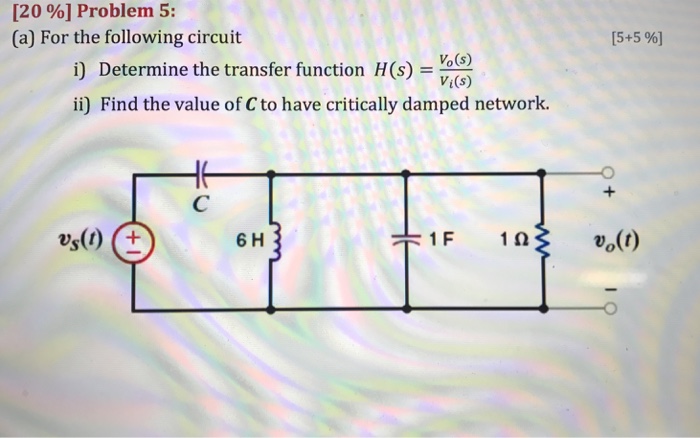 Solved For the following circuit Determine the transfer | Chegg.com