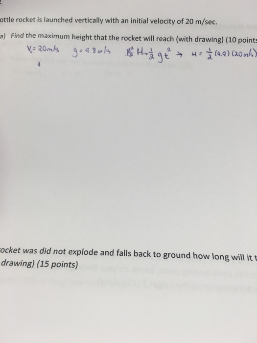 Solved Bottle rocket is launched vertically with an initial | Chegg.com