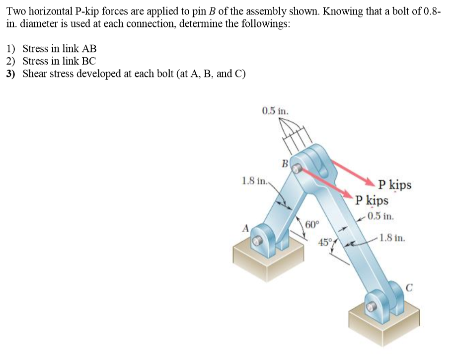 Solved Two horizontal P-kip forces are applied to pill B of | Chegg.com