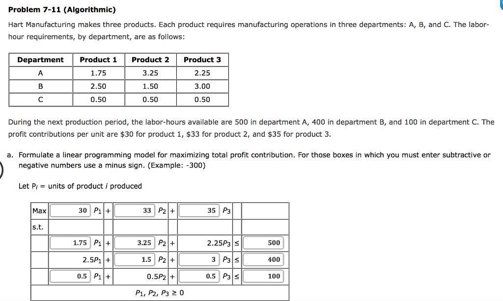 Solved Problem 7-11 (Algorithmic) Hart Manufacturing makes | Chegg.com