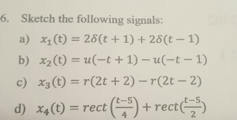 Solved Sketch the following signals: x_1 (t) = 2 delta (t + | Chegg.com