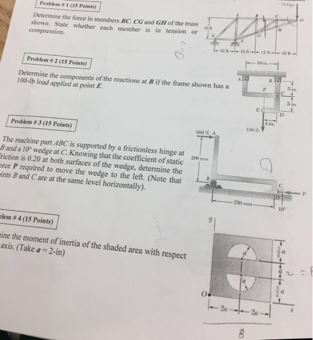 Solved Determine the force in members BC, CG and GH of the | Chegg.com