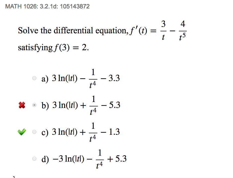 Solved MATH 1026: 3.2.1d: 105143872 Solve the differential | Chegg.com