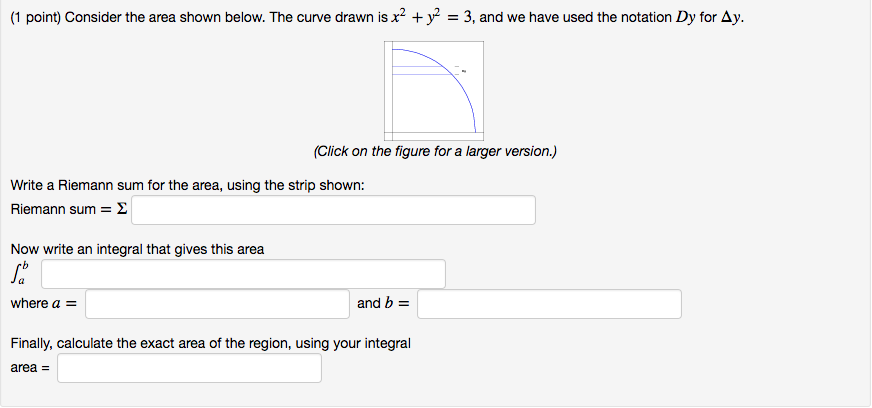 Solved (1 point) Consider the area shown below. The curve | Chegg.com