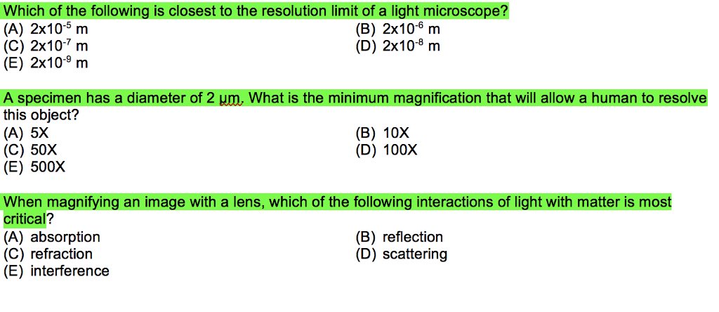 Solved Which of the following is closest to the resolution | Chegg.com