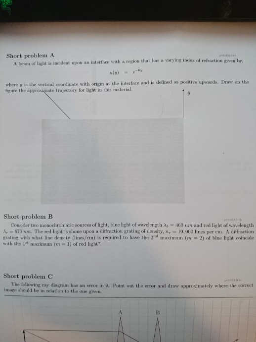 Solved Short problem A A beam of light is incident upon an | Chegg.com